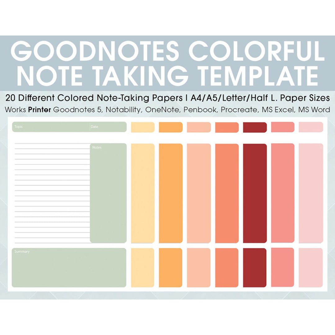 20 LINED NOTE-TAKING Template, Goodnotes Paper, Note Taking Sheet ...