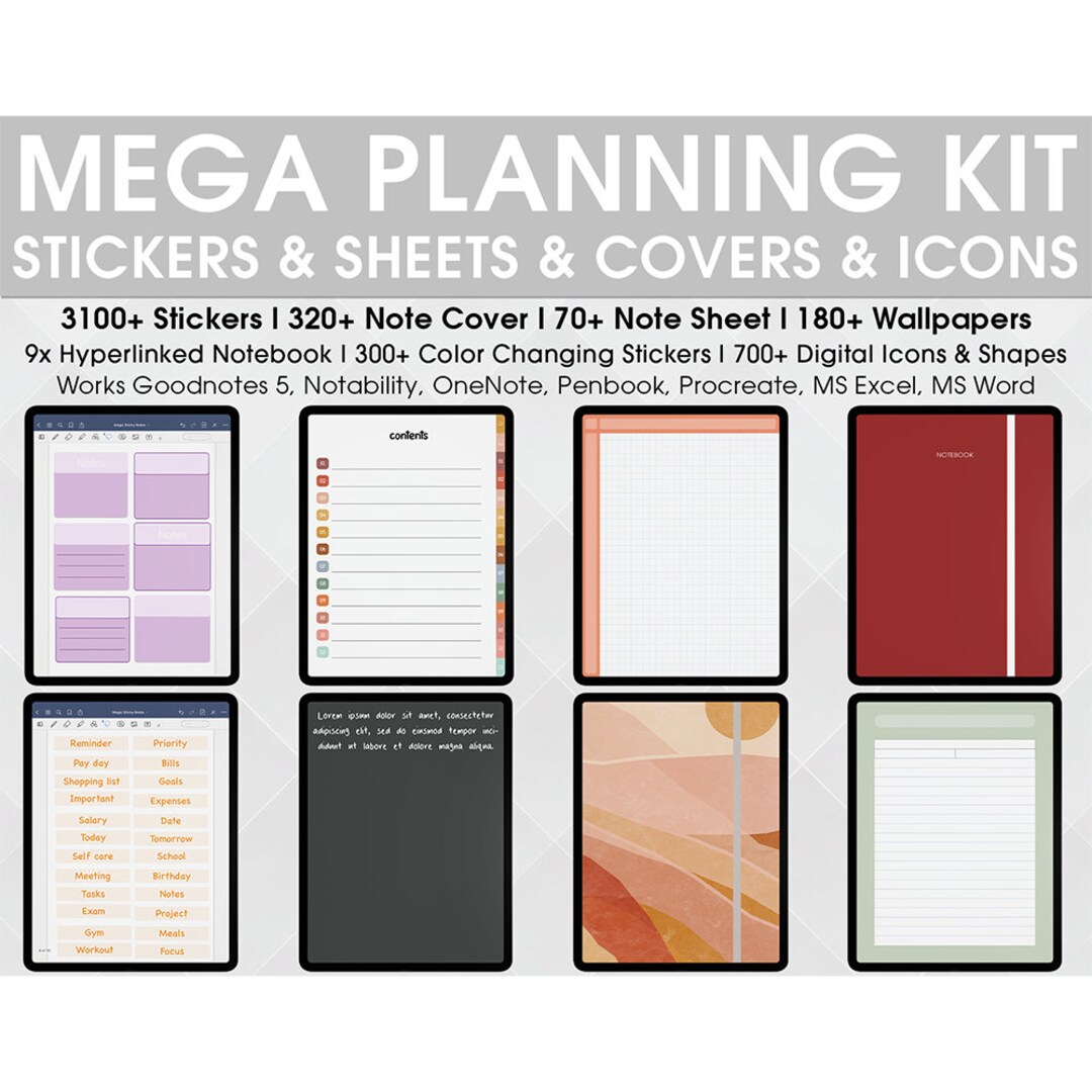 Digital Planner MEGA Kit, Digital Stickers, Sticky Notes, Digital Icons ...