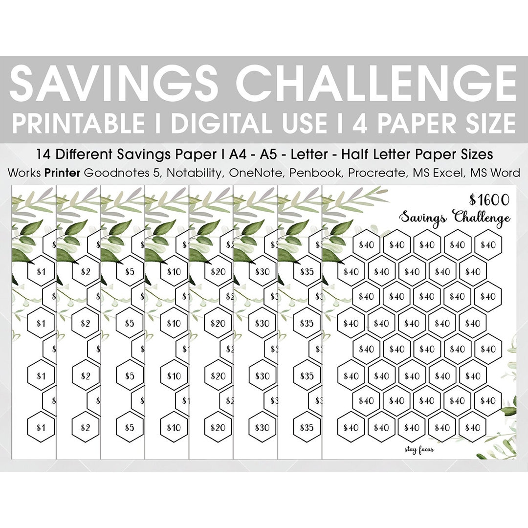 Printable Savings Challenge Digital Saving Papers Digital - Etsy