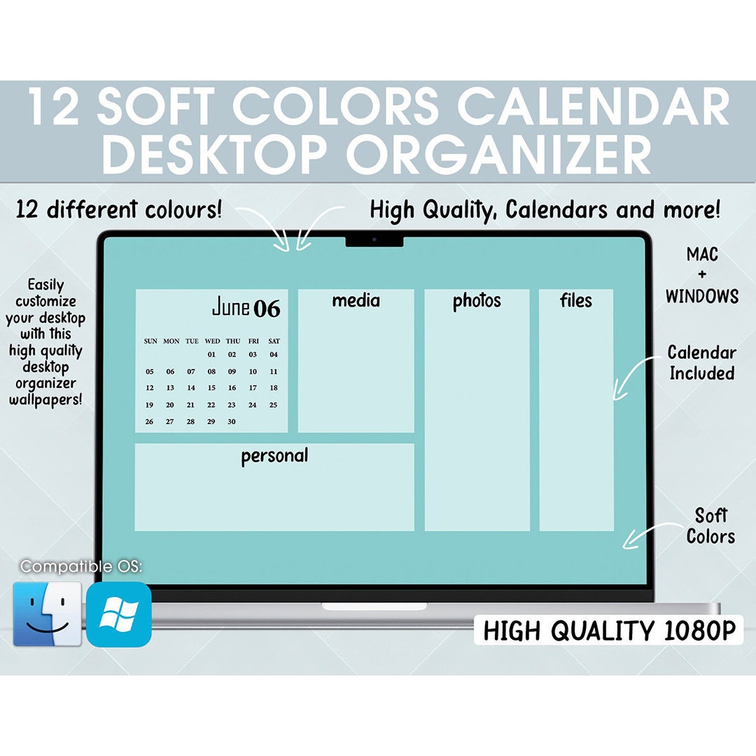 12 MINIMAL CALENDAR Desktop Organizer, Desktop Wallpaper, Desktop ...