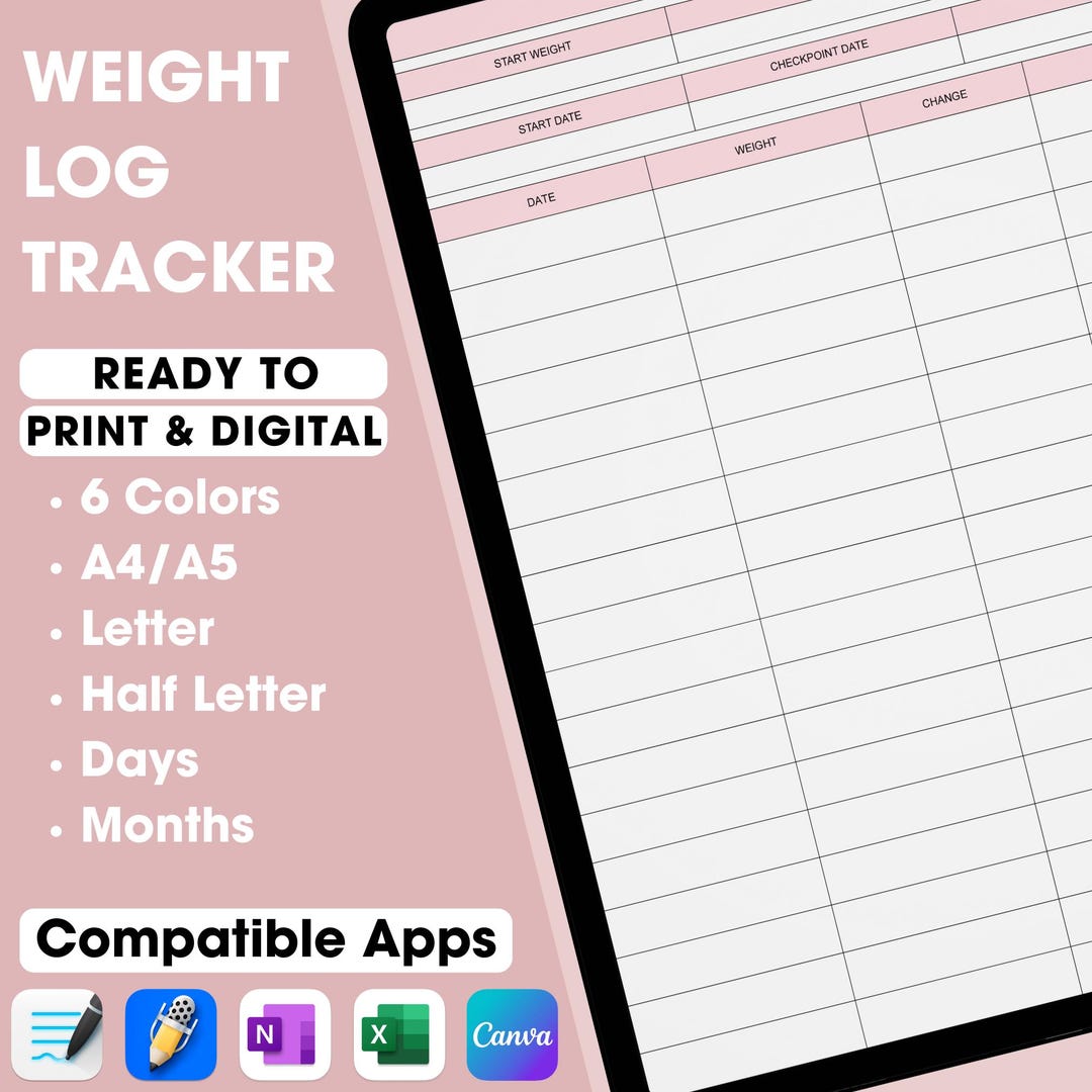 Printable WEIGHT TRACKER, Loss Weight Tracker, Weight Tracker, Pdf ...