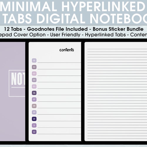 Digital Notebook 12 Hyperlinked Tabs Goodnotes Notability - Etsy