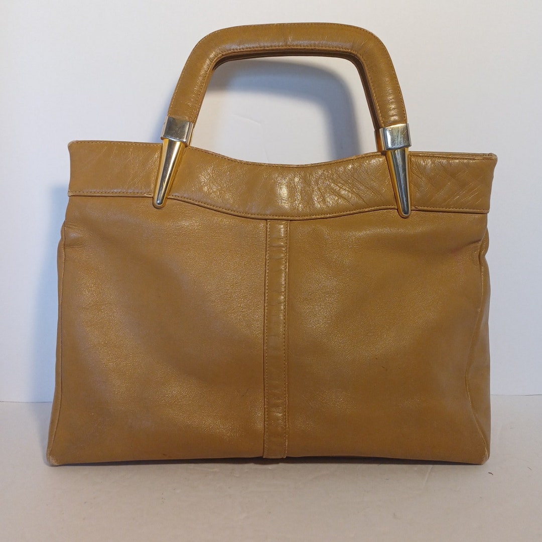 Susan Gail Original Tan Handbag Purse Vintage Retro 3 Pockets Satin ...