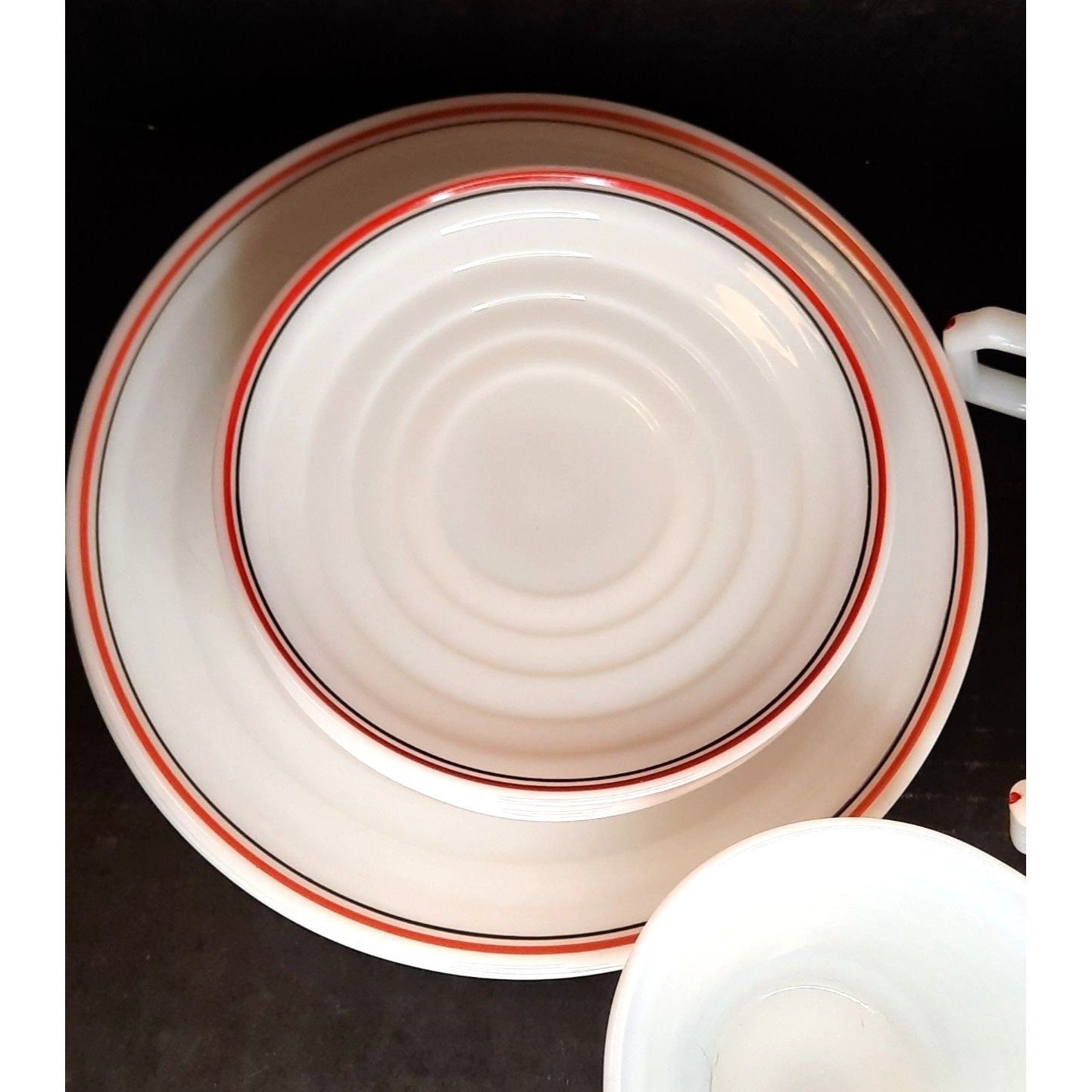 Rare Hazel Atlas Red Black Stripe Moderntone Milk Glass 14 Pc Set - Etsy