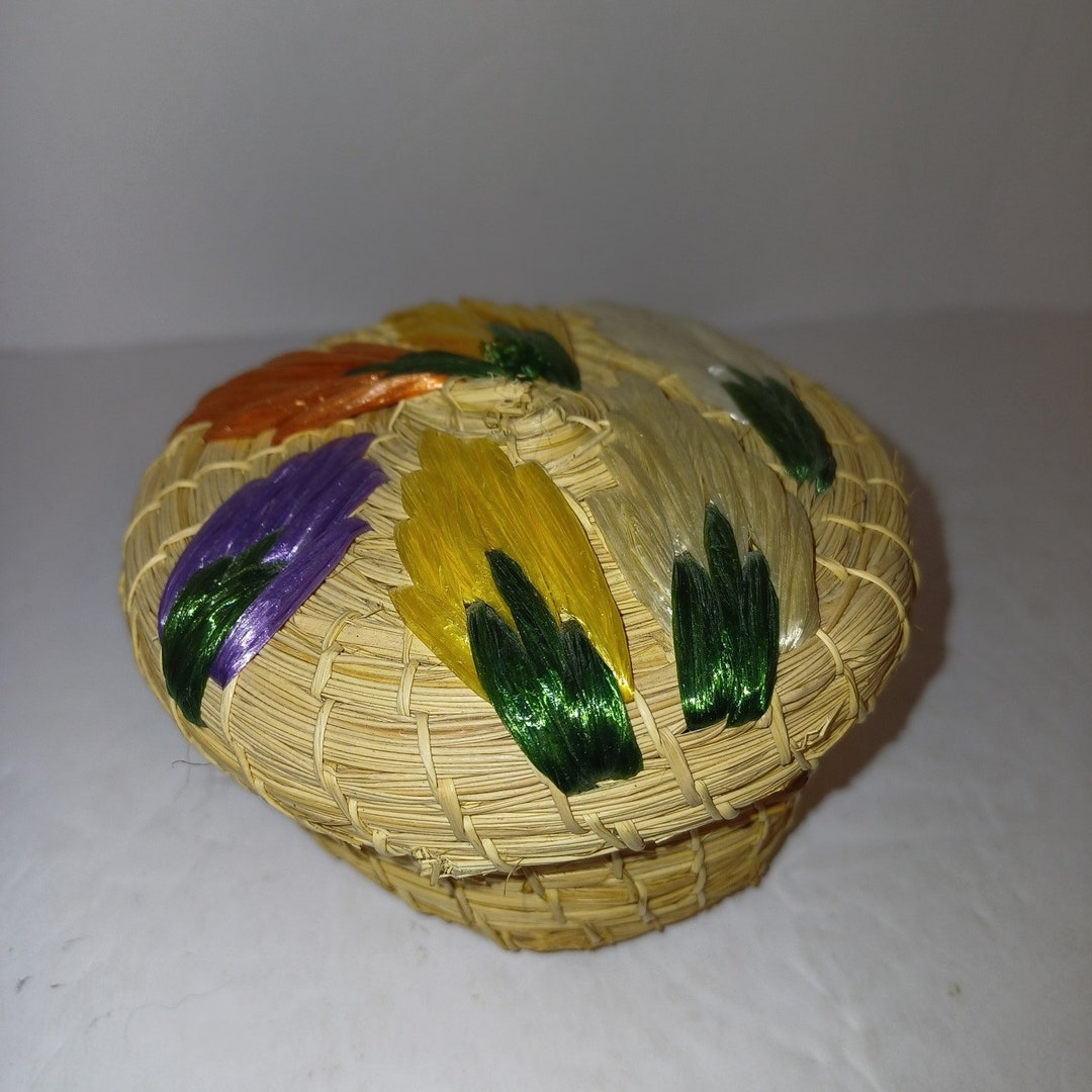 Sweetgrass Small Lidded Basket With Raffia Flowers 4x2.5 - Etsy