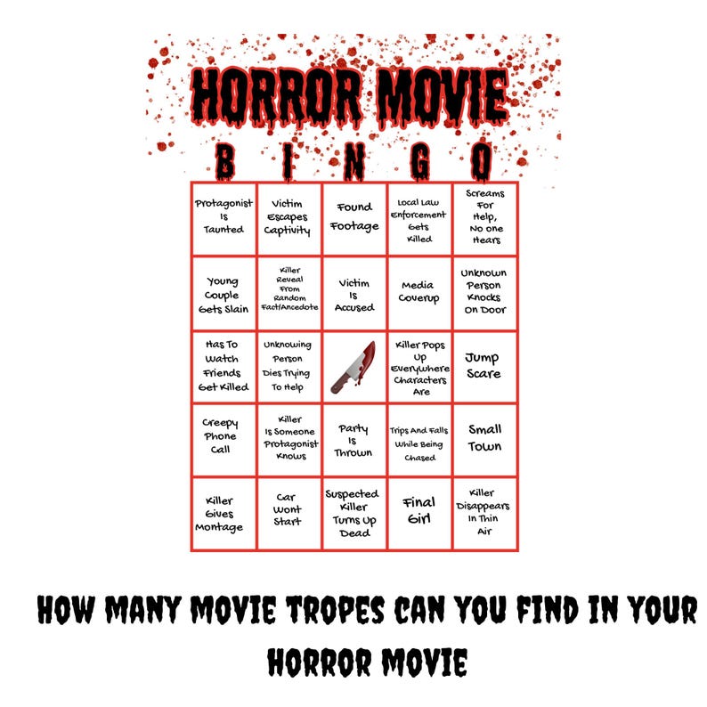 Horror Movie Bingo Game, Scary Movie Night (digital Download) - Etsy
