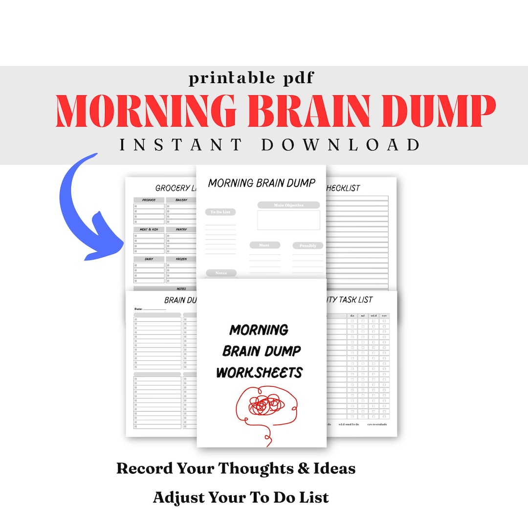 Morning Brain Dump, to Do List Worksheets Digital Planner, Daily Goals ...