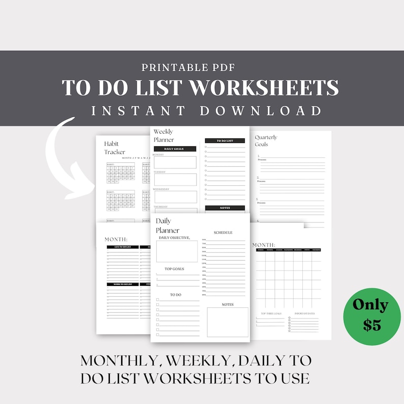 To Do List Worksheets Digital Planner Weekly Planner Daily Goals - Etsy