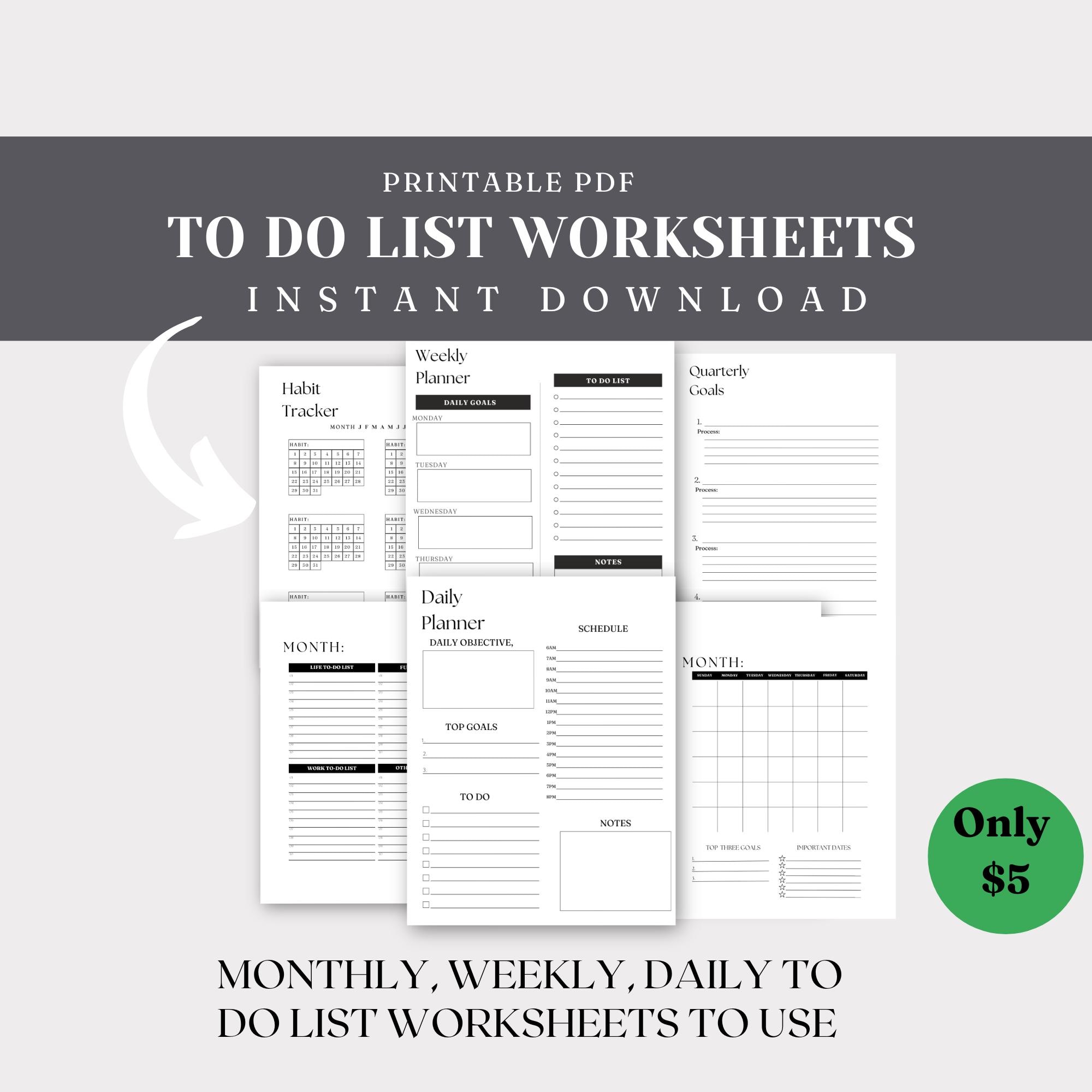 To Do List Worksheets Digital Planner Weekly Planner Daily Goals - Etsy