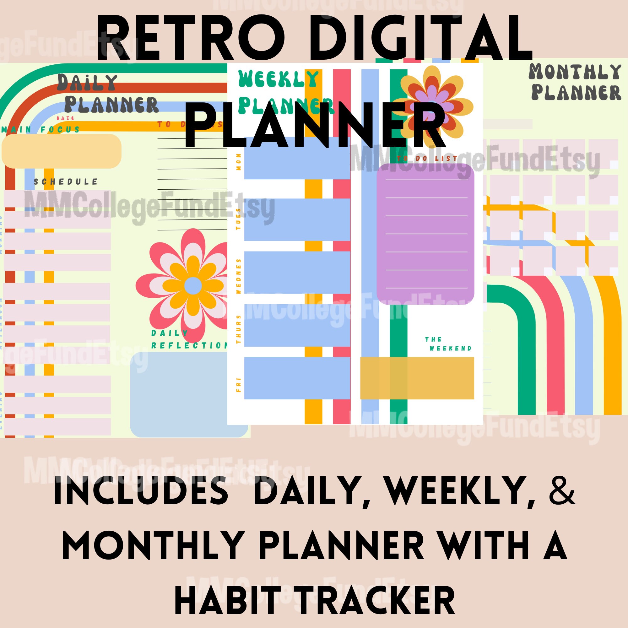 70s Vibe Retro Groovy Theme Digital Planner iPad Planner Daily Planner ...