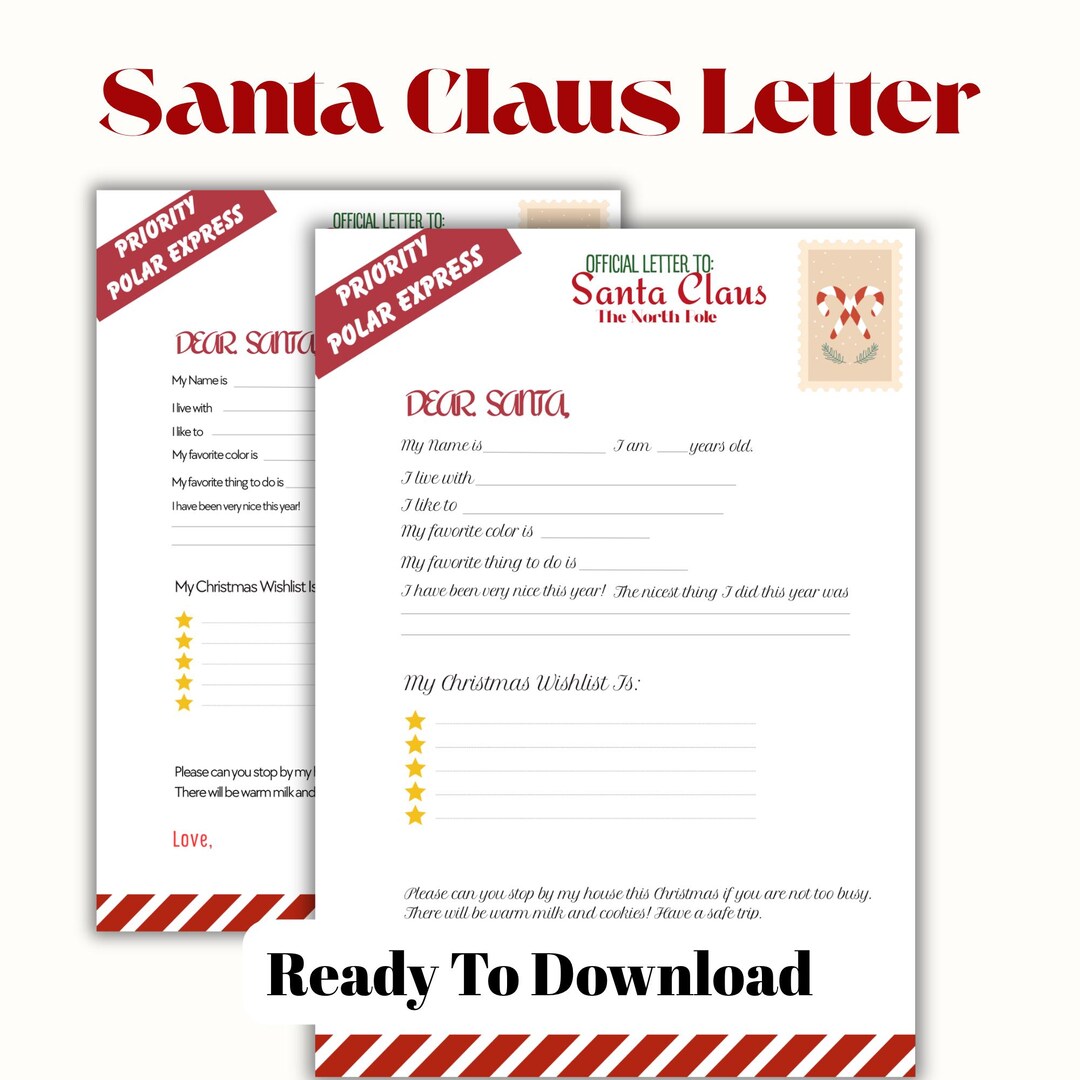 Dear Santa Letter Template, Kids Wish List (digital Download) - Etsy