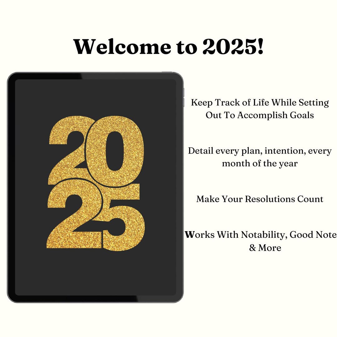 2025 Black and Gold Digital Planner Calendar Planner Monthly and Weekly ...
