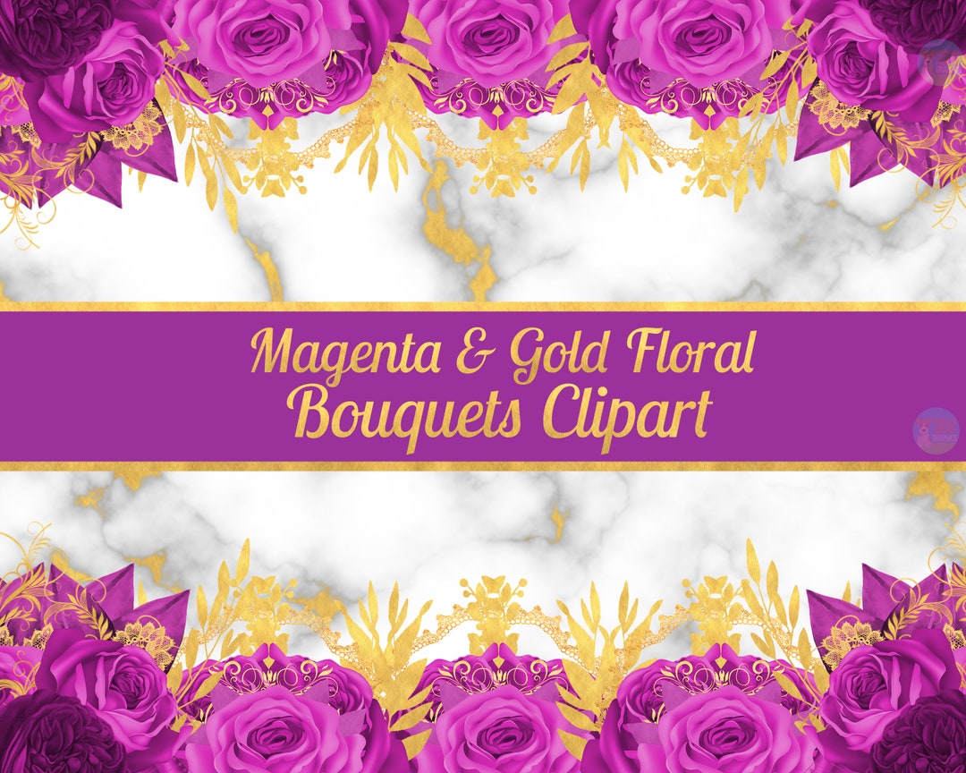 Magenta and Gold Floral Clip Art, Magenta Gold, Digital Instant ...