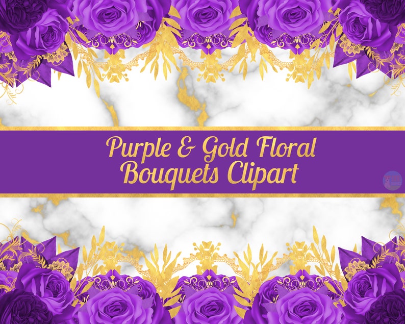 Purple and Gold Floral Clip Art Purple Gold Digital Instant | Etsy