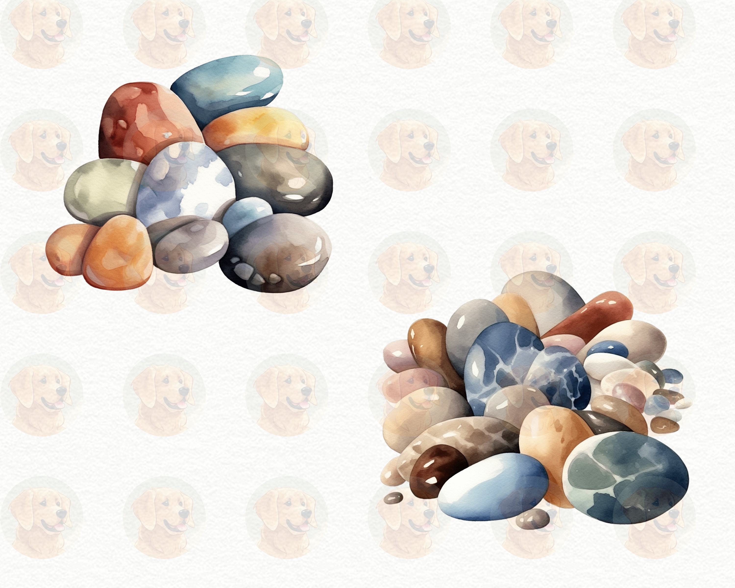 Watercolor Beach Pebbles PNG Clipart Digital Art for - Etsy