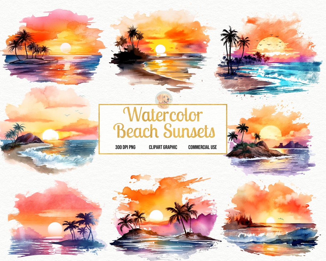 Watercolor Beach Sunsets PNG Clipart - Tropical Beach, Beach Clipart ...