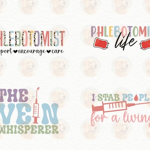 Phlebotomist Sublimation Prints, Ready to Press Transfers Bundle, Cute ...