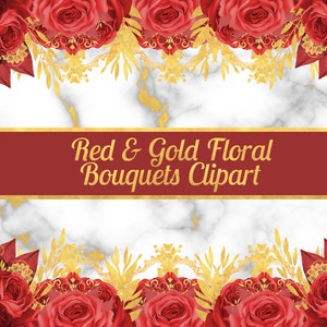 Red and Gold Floral Clip Art, Red Gold, Digital Instant Download Flower ...