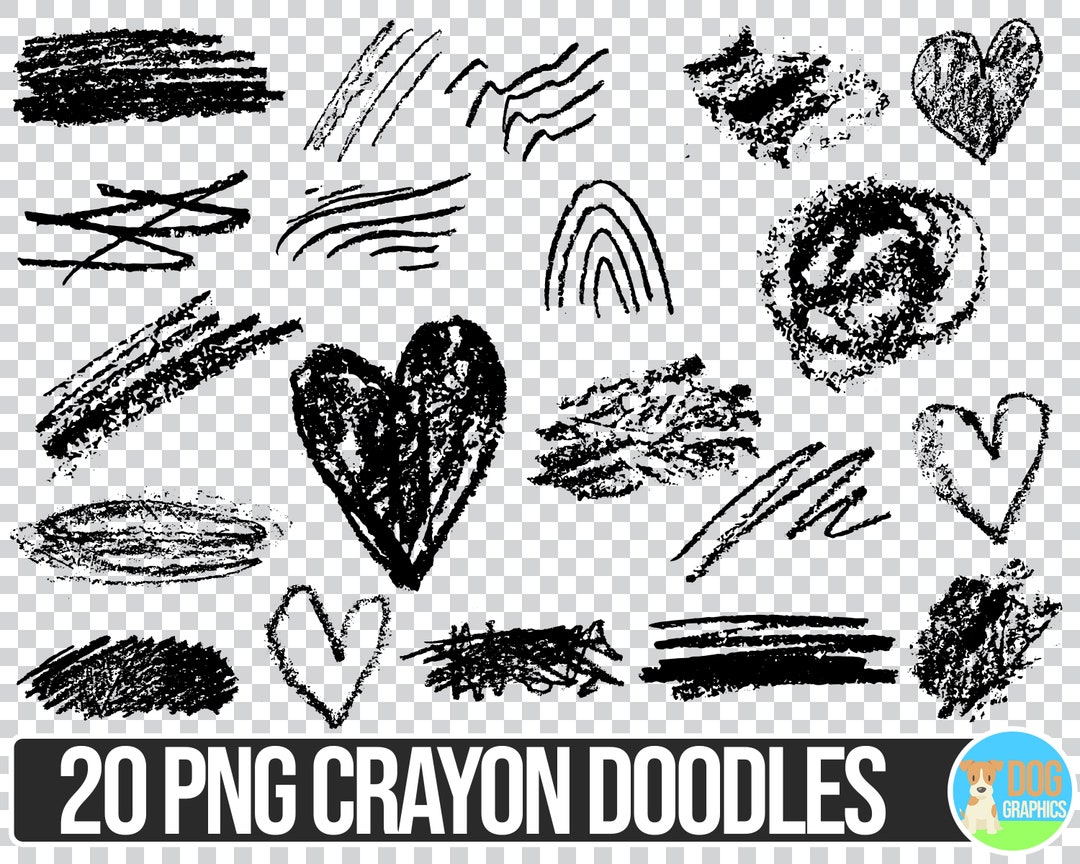 Black Crayon Doodles Graphics Cliparts Digital Files Vector Png, Hearts ...
