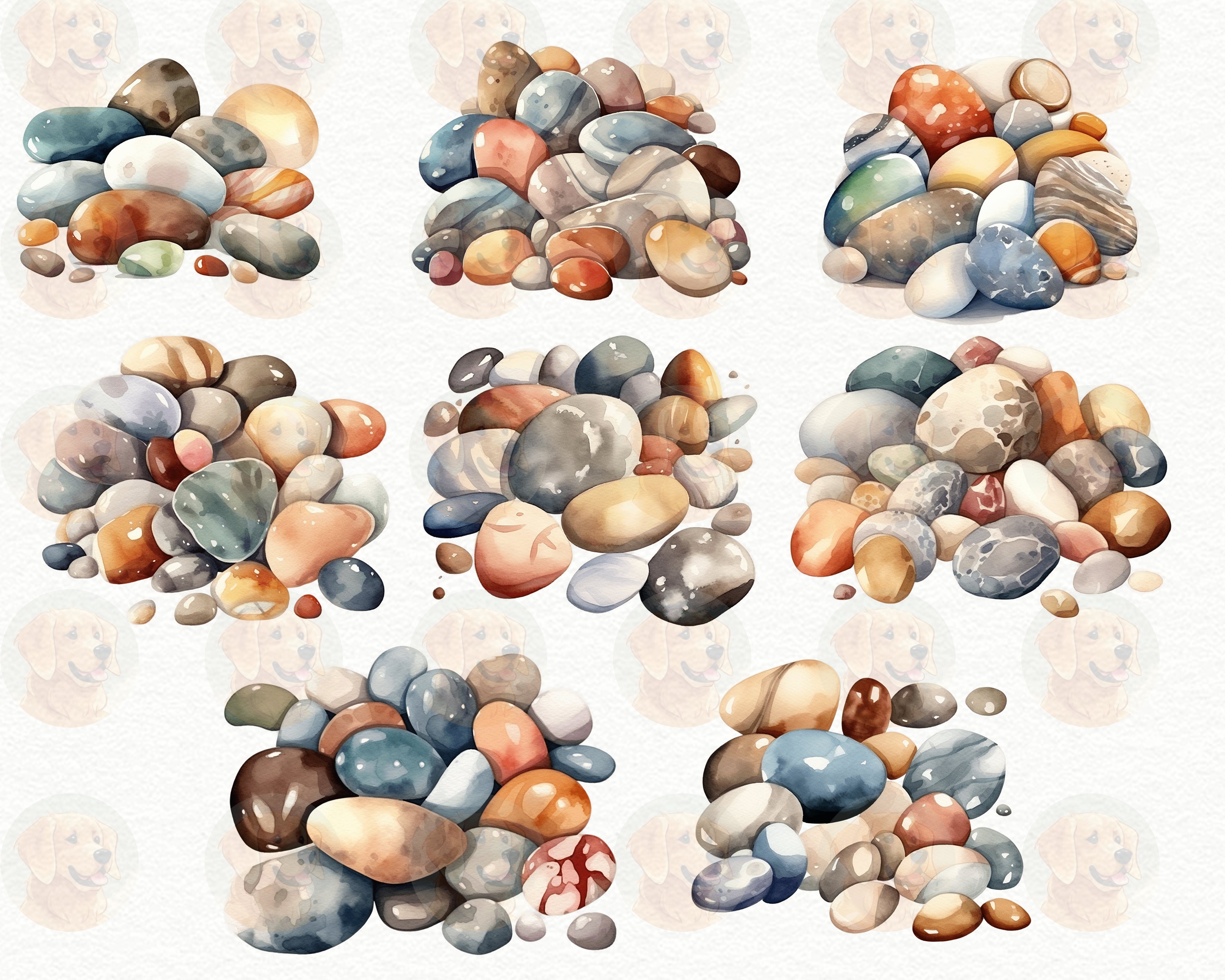 Watercolor Beach Pebbles PNG Clipart Digital Art for - Etsy