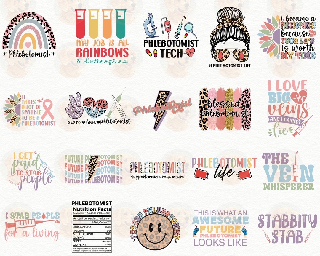 Phlebotomist Sublimation Prints, Ready to Press Transfers Bundle, Cute ...