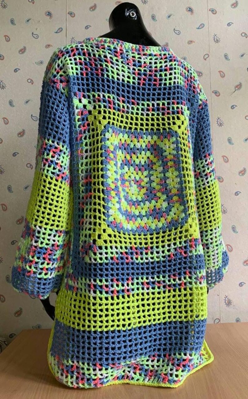 Colorful Boho Chic Granny Square Dress, Crochet Cotton Tunic, Hollow ...