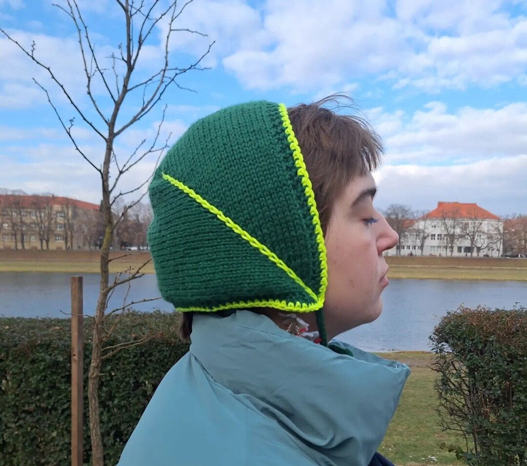 Bonnet With Glow Engine, Merino Wool Blend Bonnet, Green Retro Hat With ...
