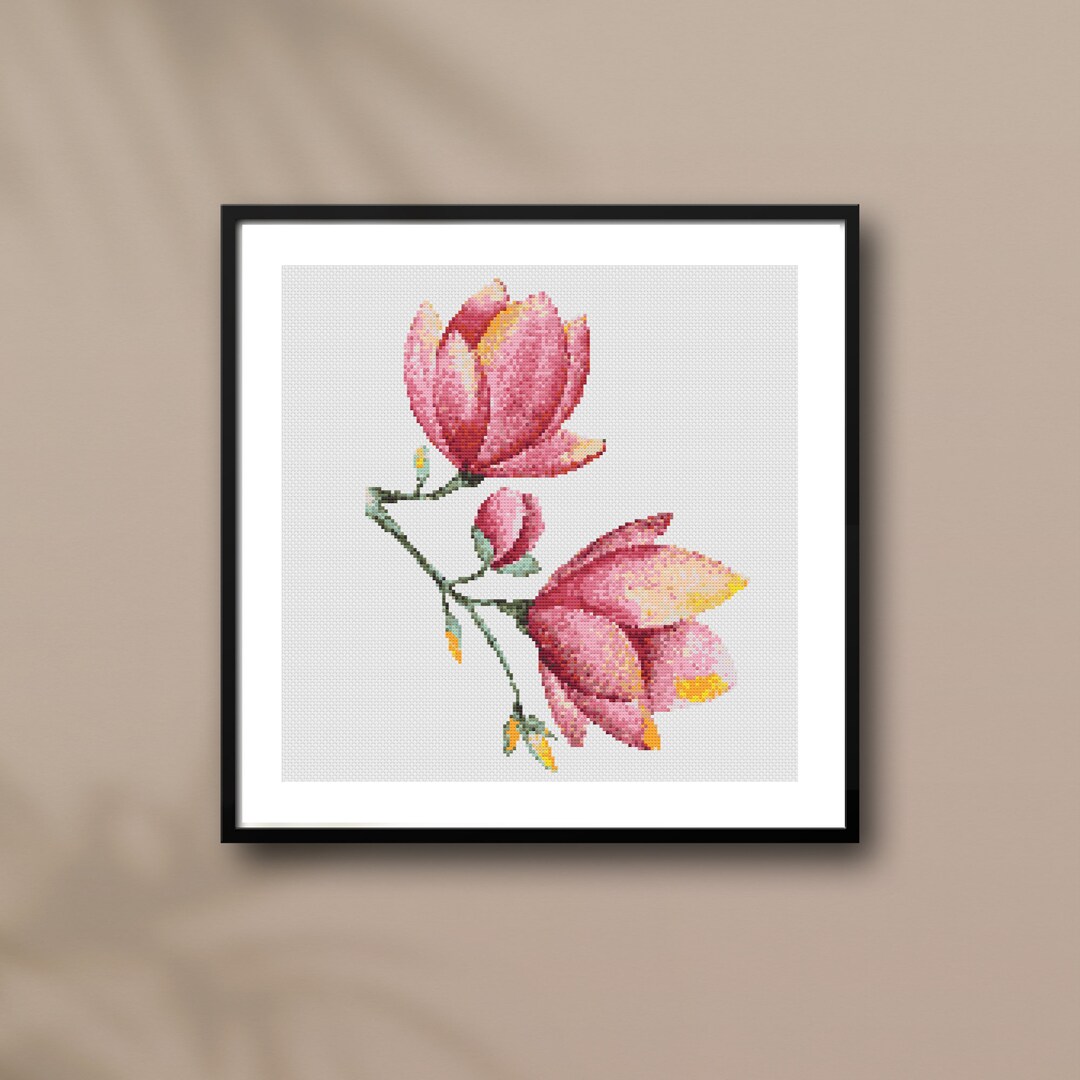 Blushing Magnolia Blossoms Cross Stitch Pattern PDF | 8.6” X 11.0” | 27 ...