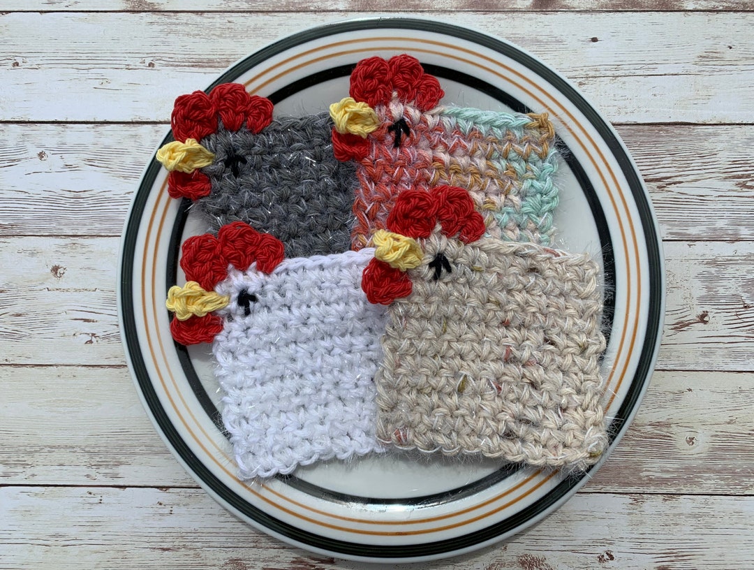 Set of 4 Chicken Kitchen Scrubbies, Kitchen Scrubber, Dish Scrubby ...