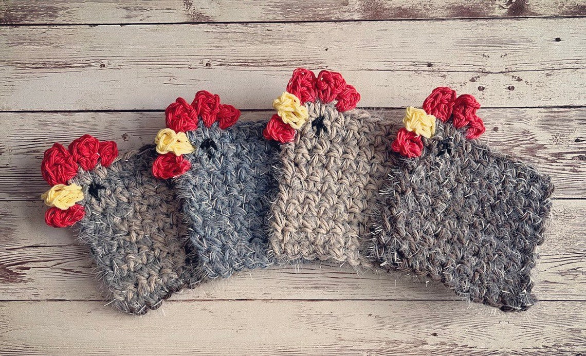 Set of 4 Chicken Kitchen Scrubbies Kitchen Scrubber Dish - Etsy