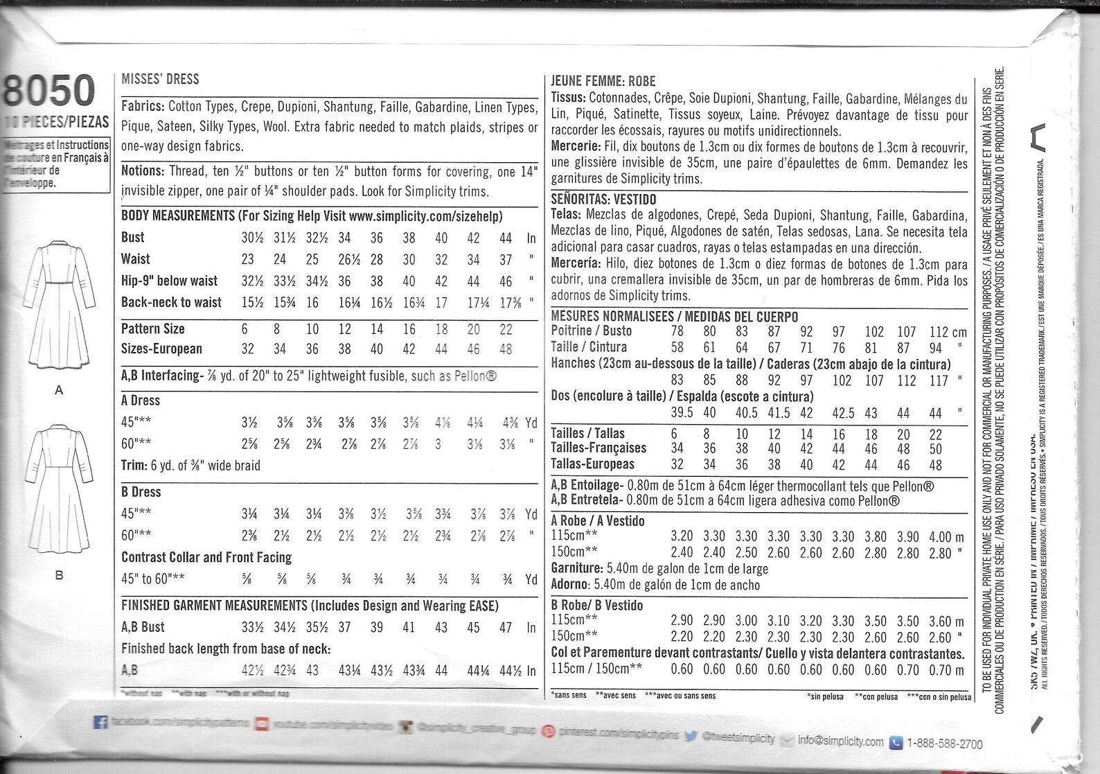 Wartime Era Button Front Dress Pattern 1940s Vintage Simplicity 8050 Sz ...