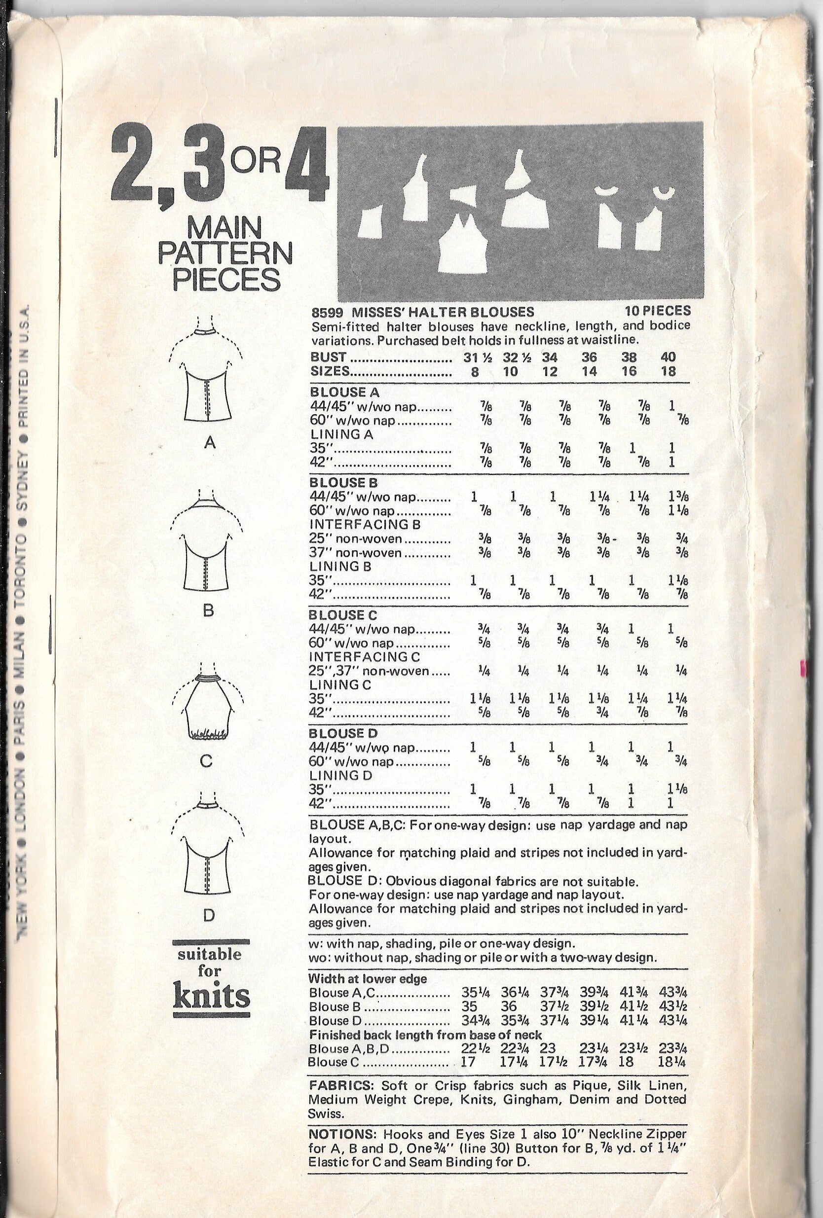 Mod Hippie 70's Halter Top Very Easy Vogue Pattern 8599 Sz 12 Uncut - Etsy