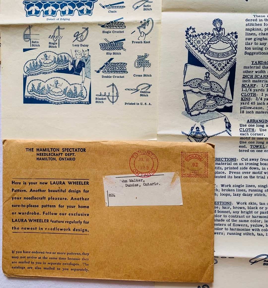 2 Vintage 50s Southern Belle Embroidery Motifs Transfers Unused - Etsy