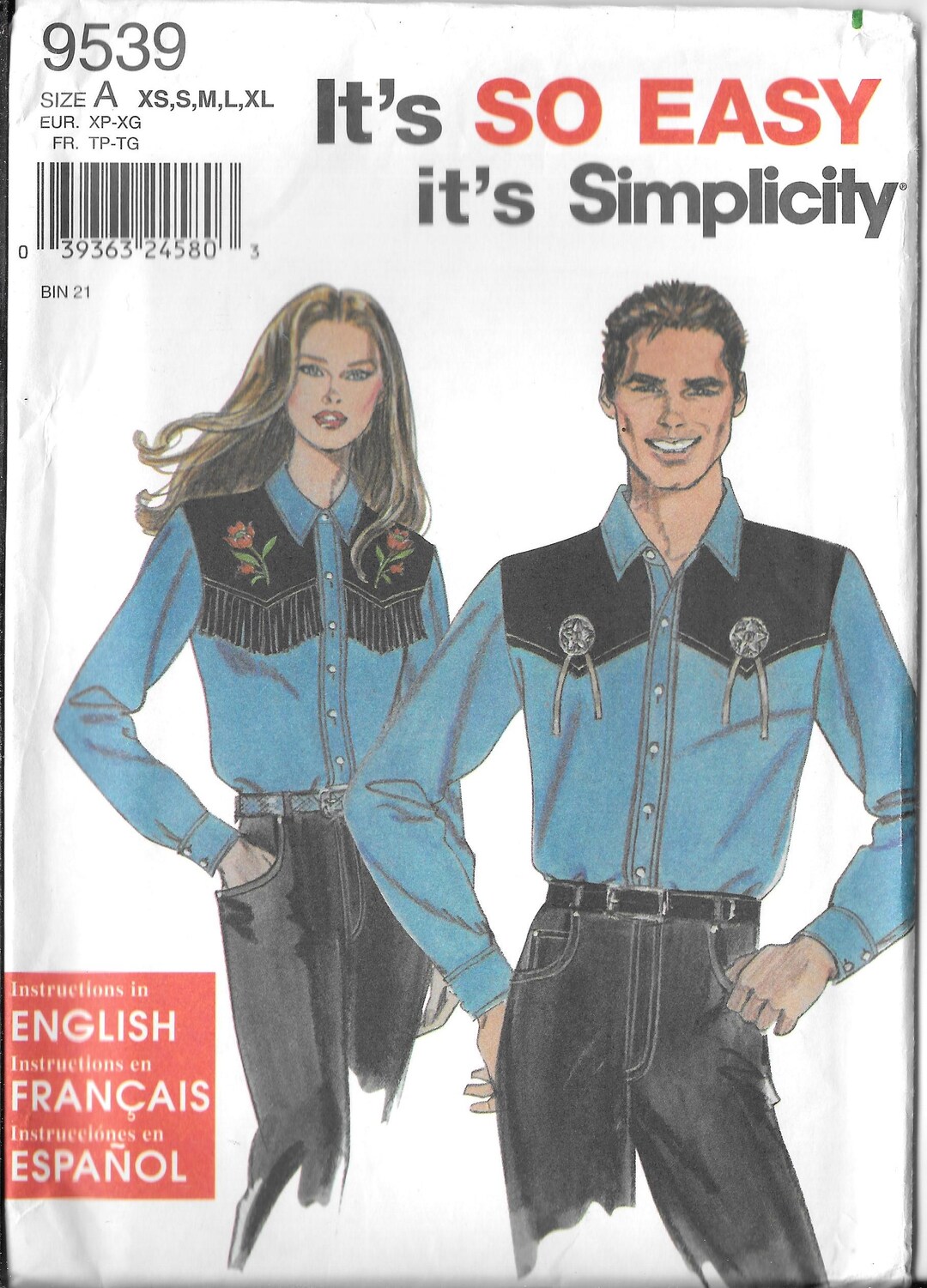 Cowboy Rodeo Square Dancing Western Wear Shirt Pattern Simplicity 9539 ...
