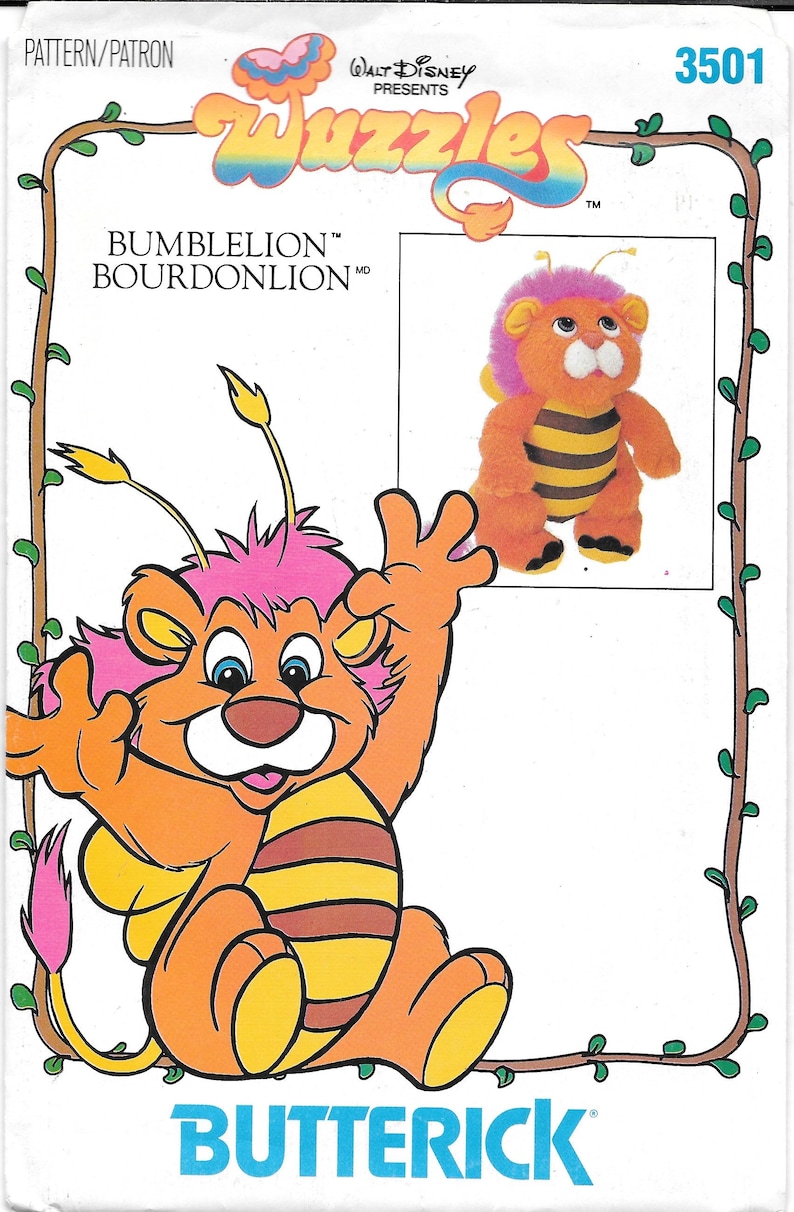 6 Disney Wuzzles Stuffed Plush Toy Animal Patterns Butterick 3498, 3499 ...