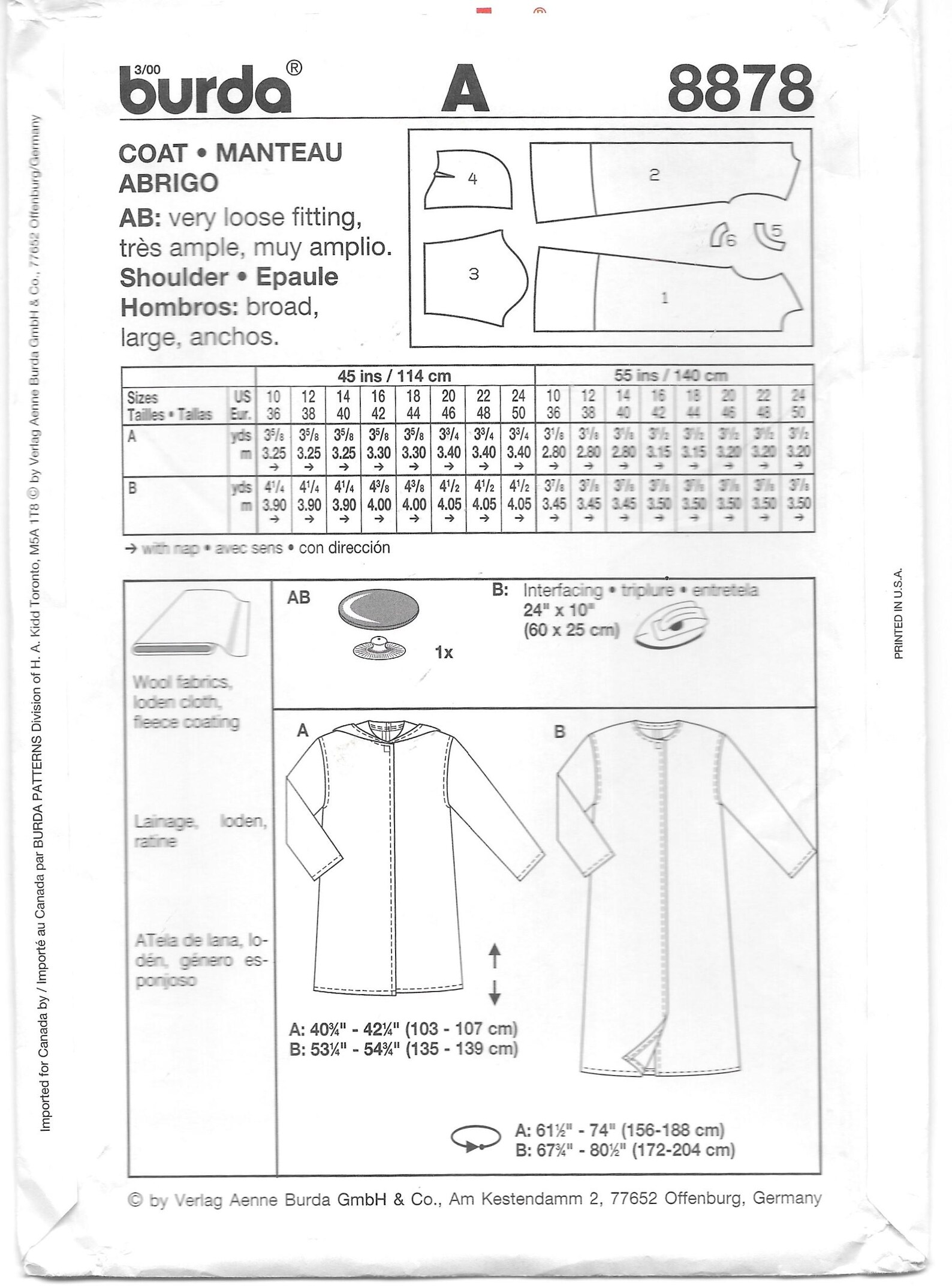 EZ Loose-fitting Duster Jacket in 2 Lengths Optional Hood Pattern Burda ...