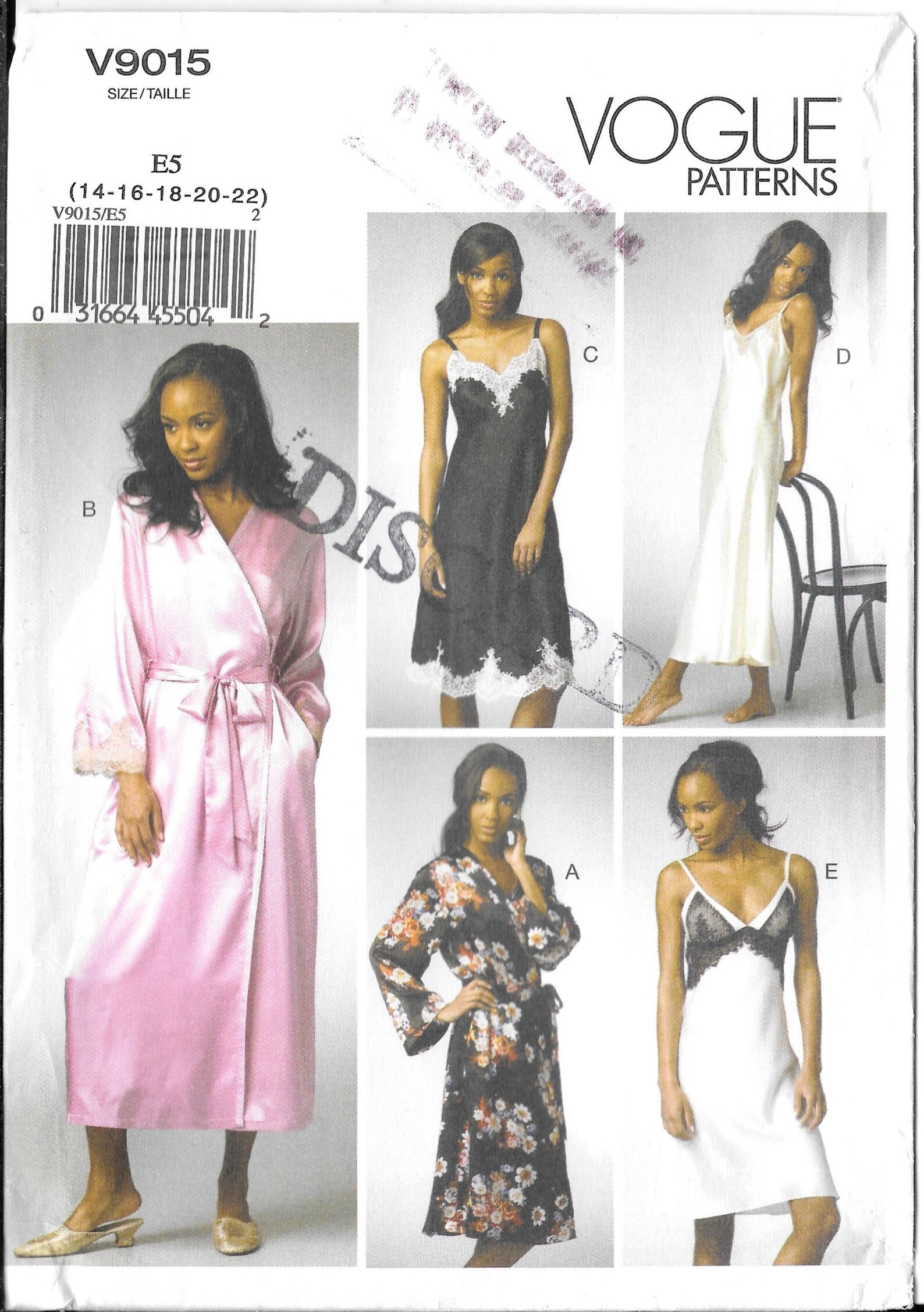 Silky Sheer Satiny 3-piece Bra Chemise Wrap Robe Pattern Vogue 9015 Sz ...