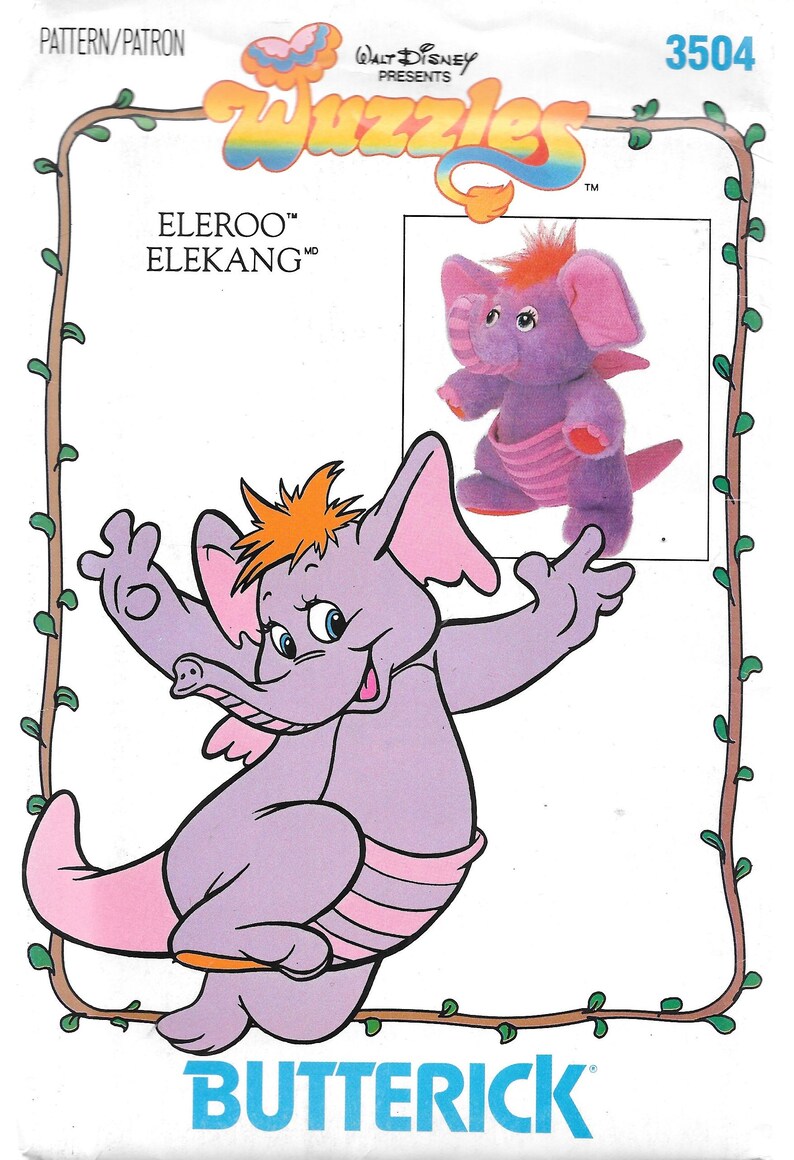 6 Disney Wuzzles Stuffed Plush Toy Animal Patterns Butterick 3498, 3499 ...
