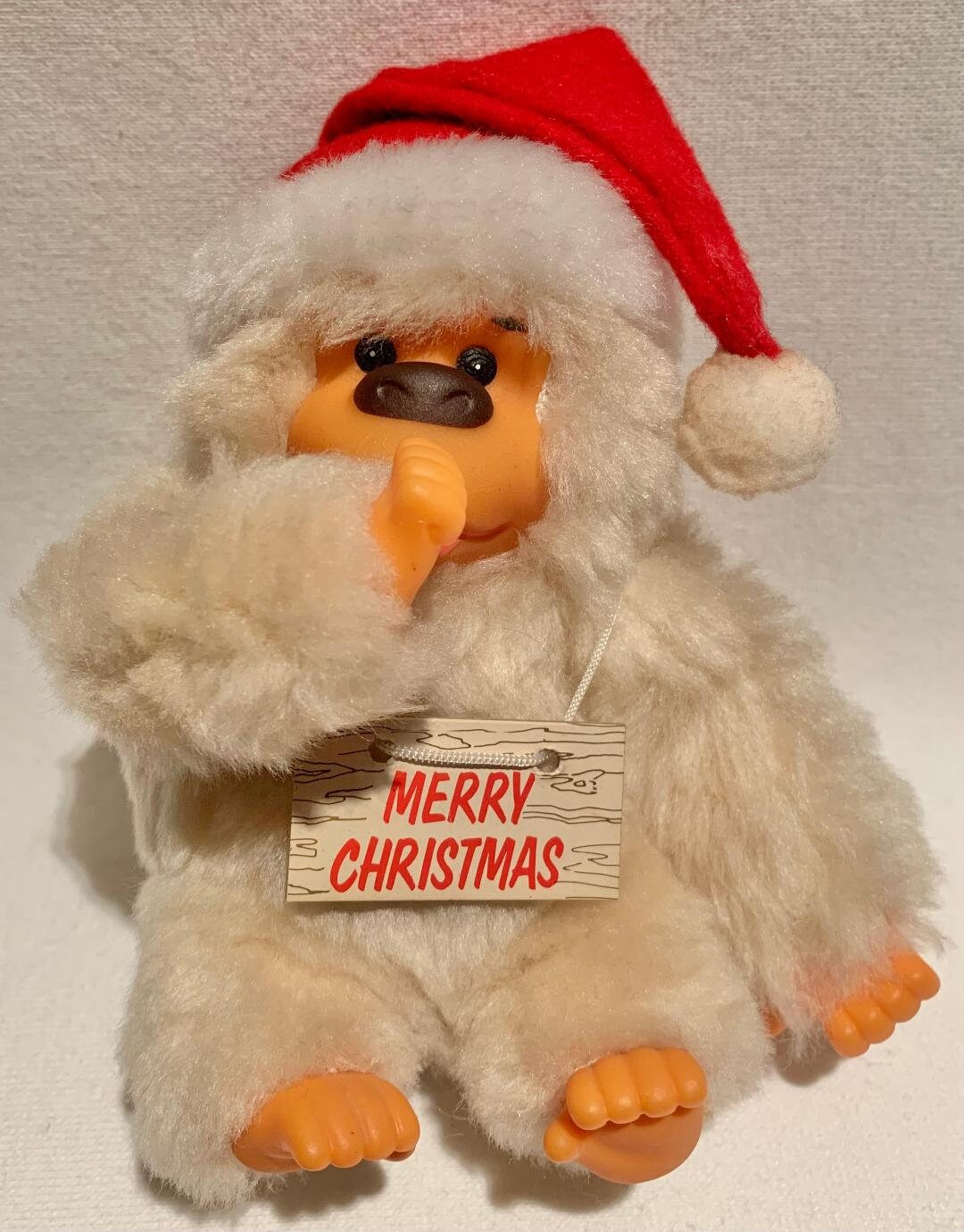 Vintage Russ Berrie Baby Gonga Beige Gorilla Plush Santa Hat Merry ...