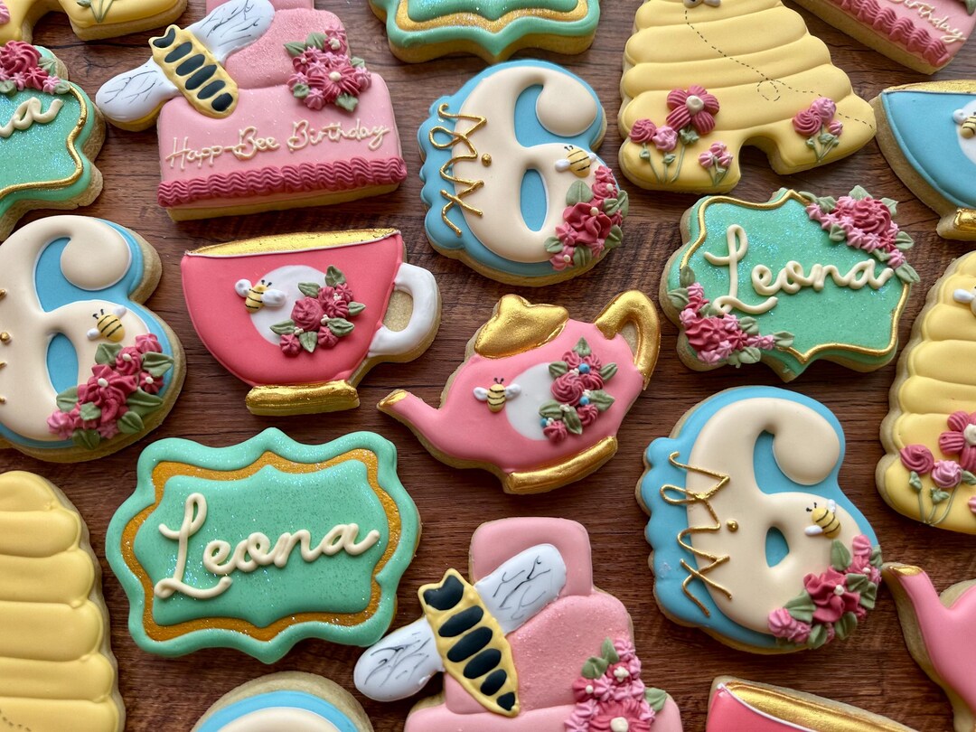 1 Dozen ‘fancy Bee Tea Party’ Themed Royal Icing Sugar Cookies. - Etsy