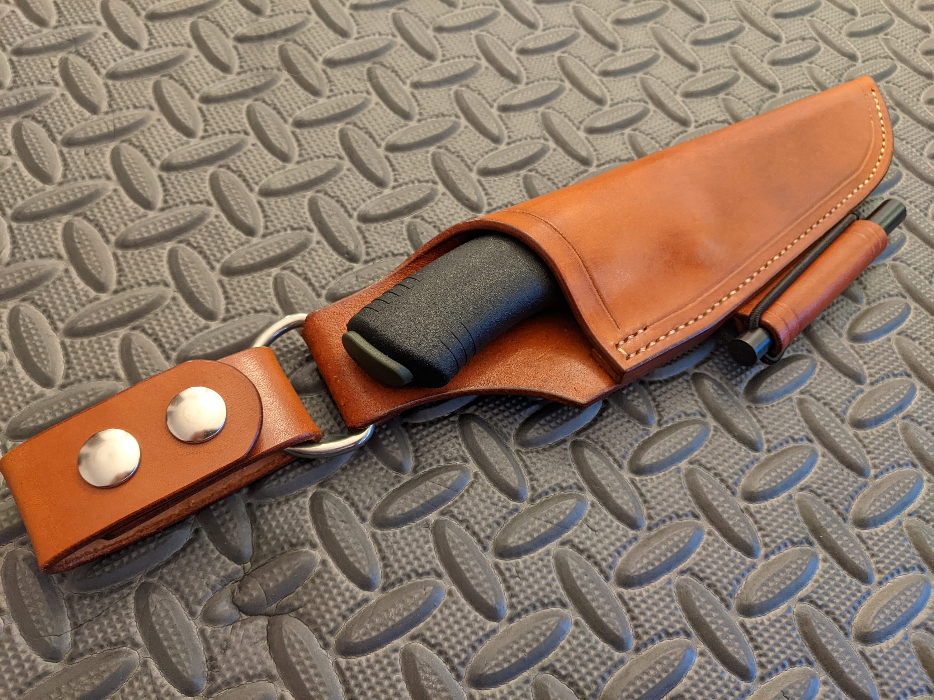 Mora Bushcraft Black Leather Sheath W 4" Ferro Rod Loop Drop Carry ...