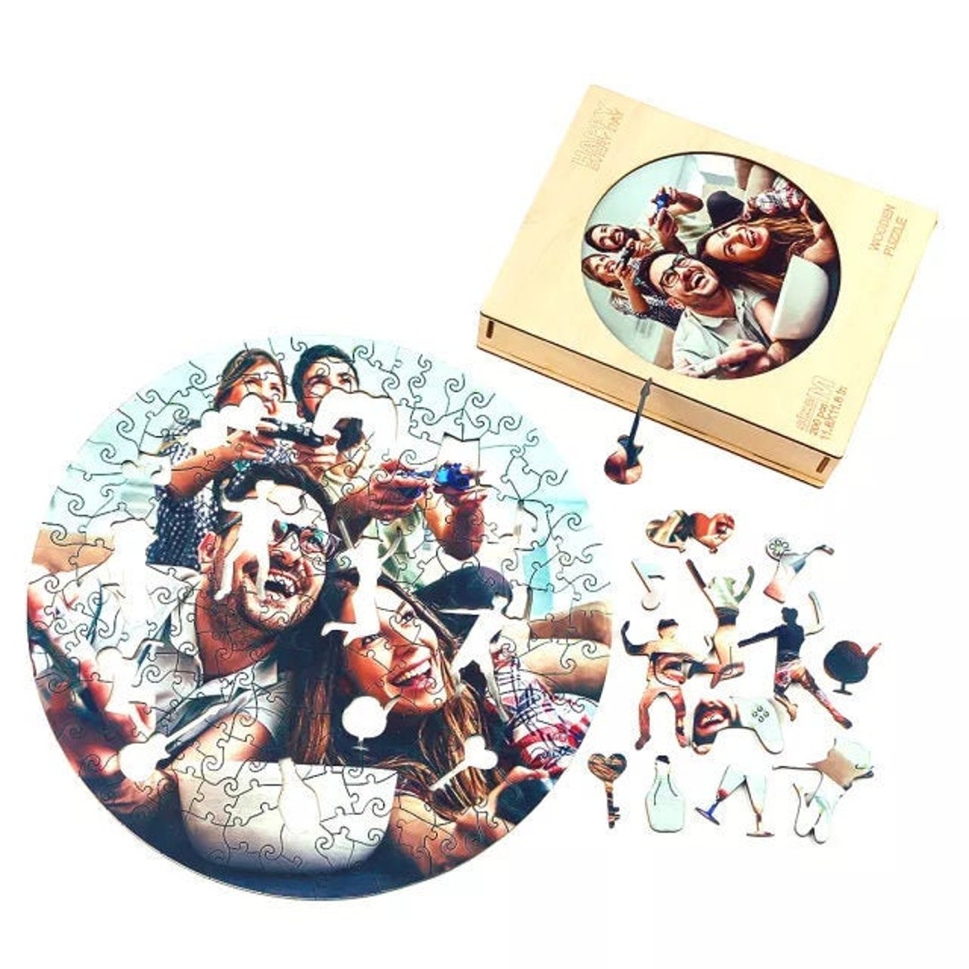 Personalized Wooden Jigsaw Puzzle Custom Circle Party Family Piece Gift ...