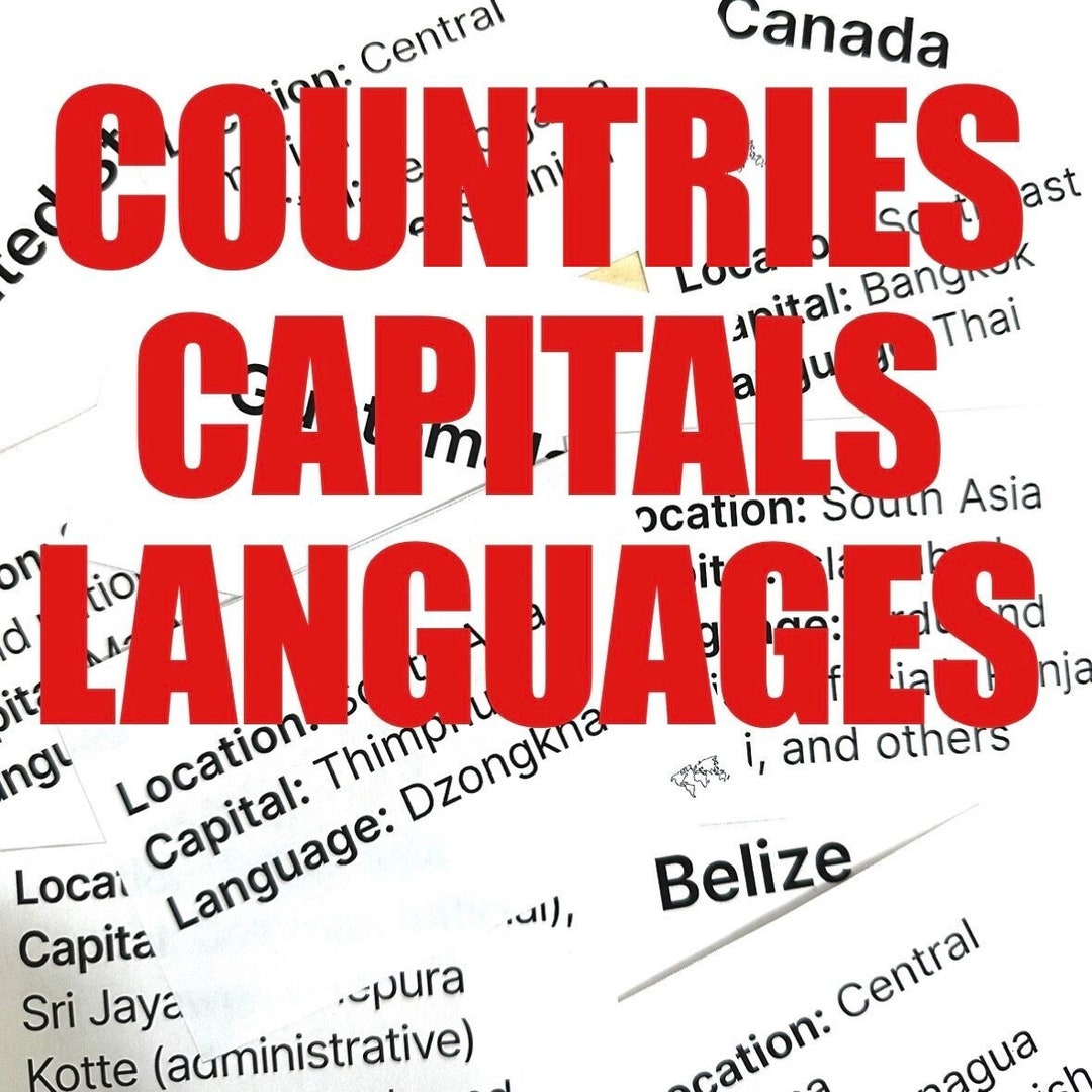 Countries, Capital & Languages Flashcards. Downloadable Printable Cards ...