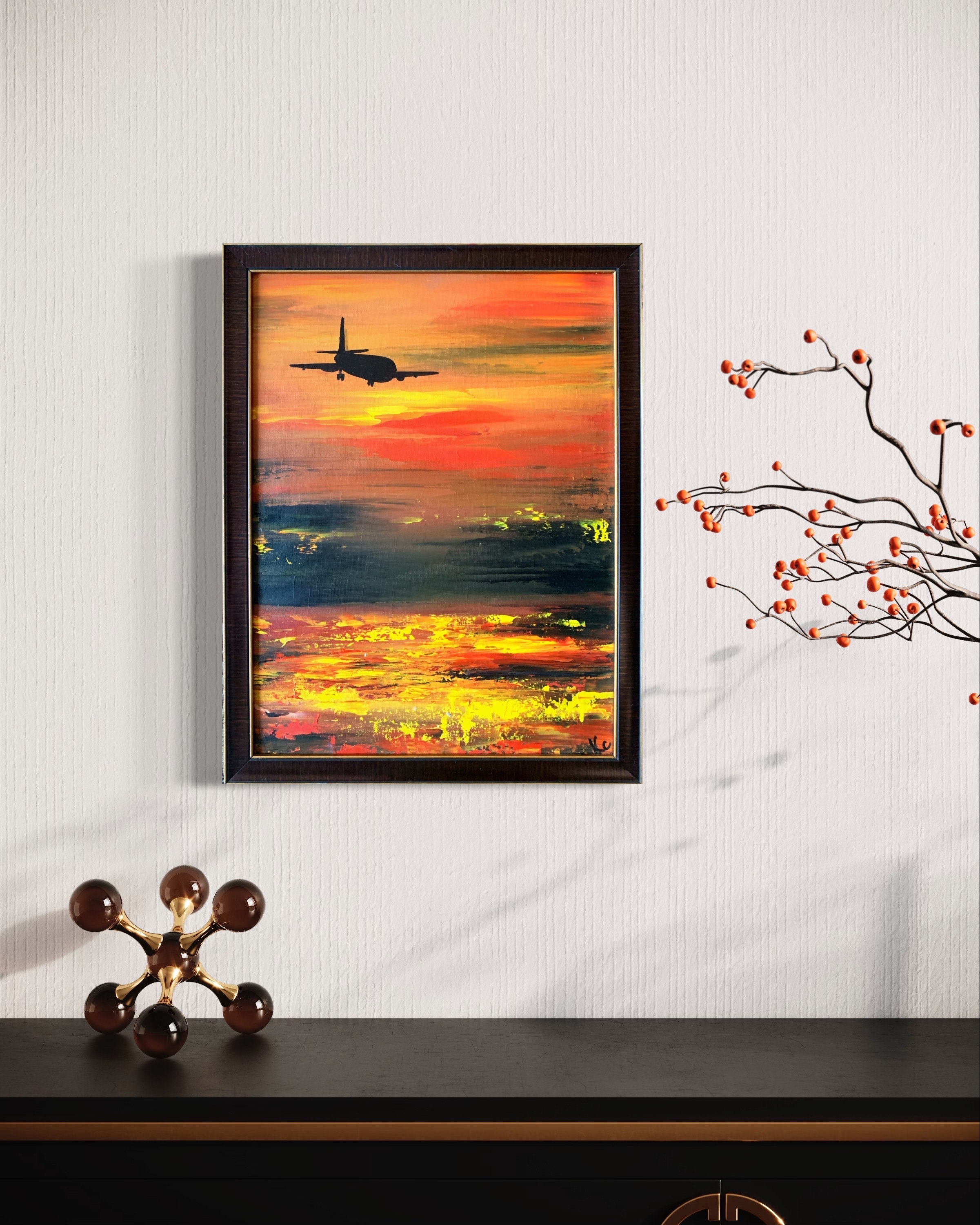 Plane in Sky Sunset Sunrise Oil Painting Original Sea Wall - Etsy