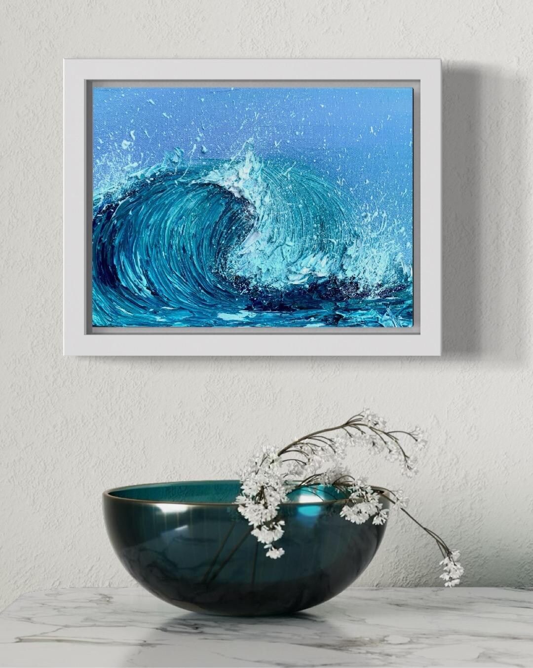 Abstract Ocean Waves Oil Painting Original, Blue Sea Water Wall Art ...