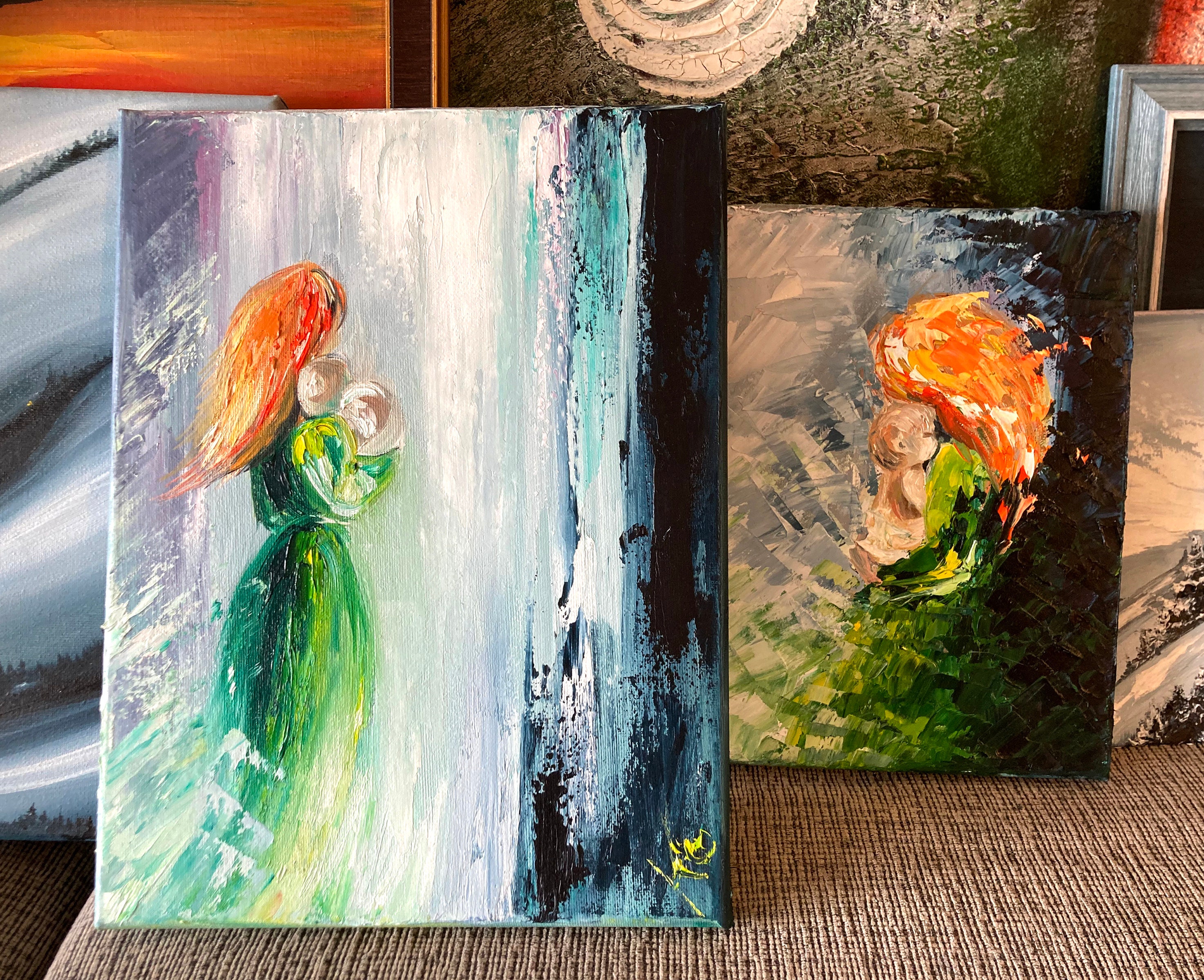 Mother and Baby Oil Painting Original, Red Head Mother Newborn ...