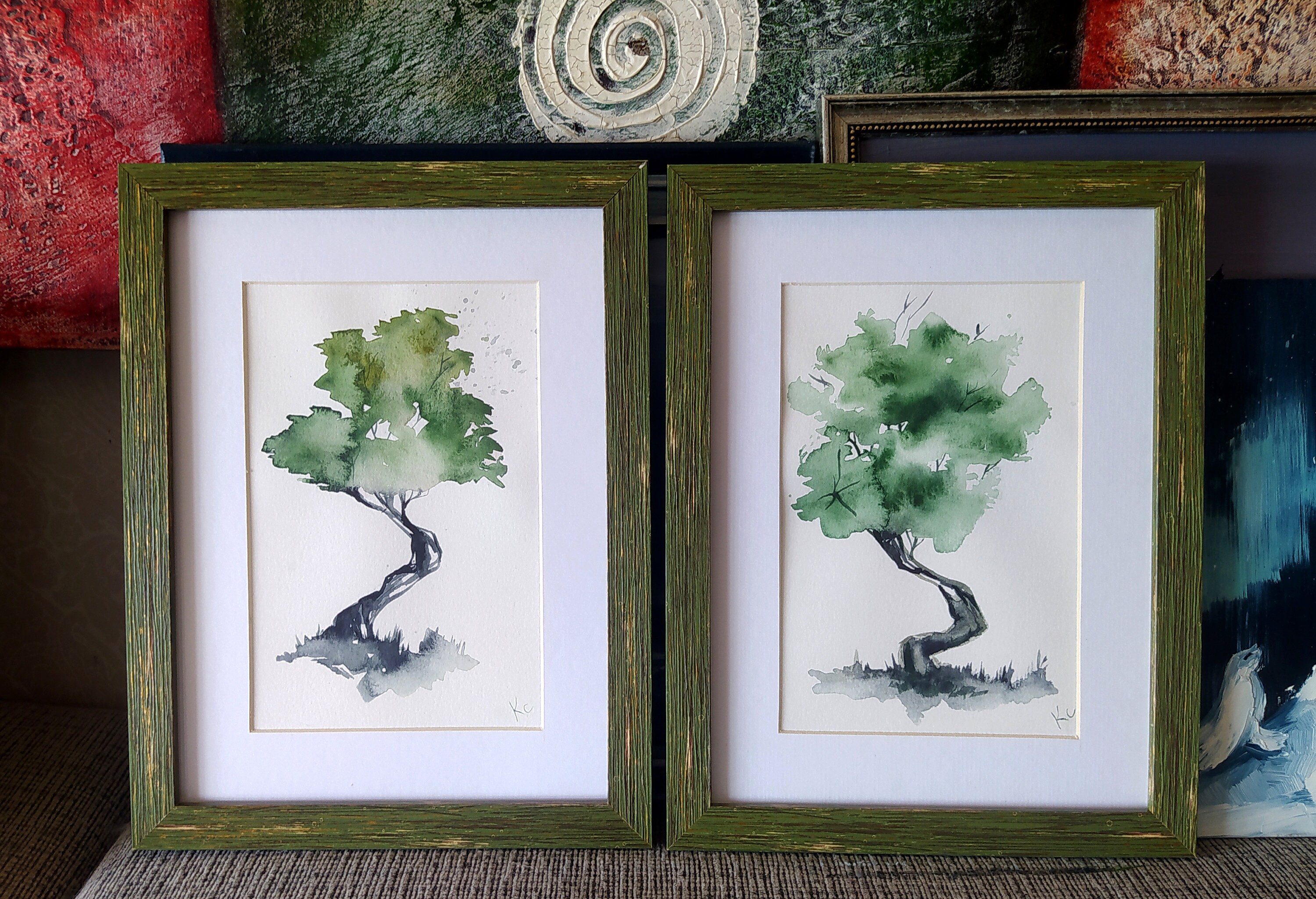 Zen Bonsai Tree Watercolor Paintings Original, Tree Wall Art, Set of 2 ...