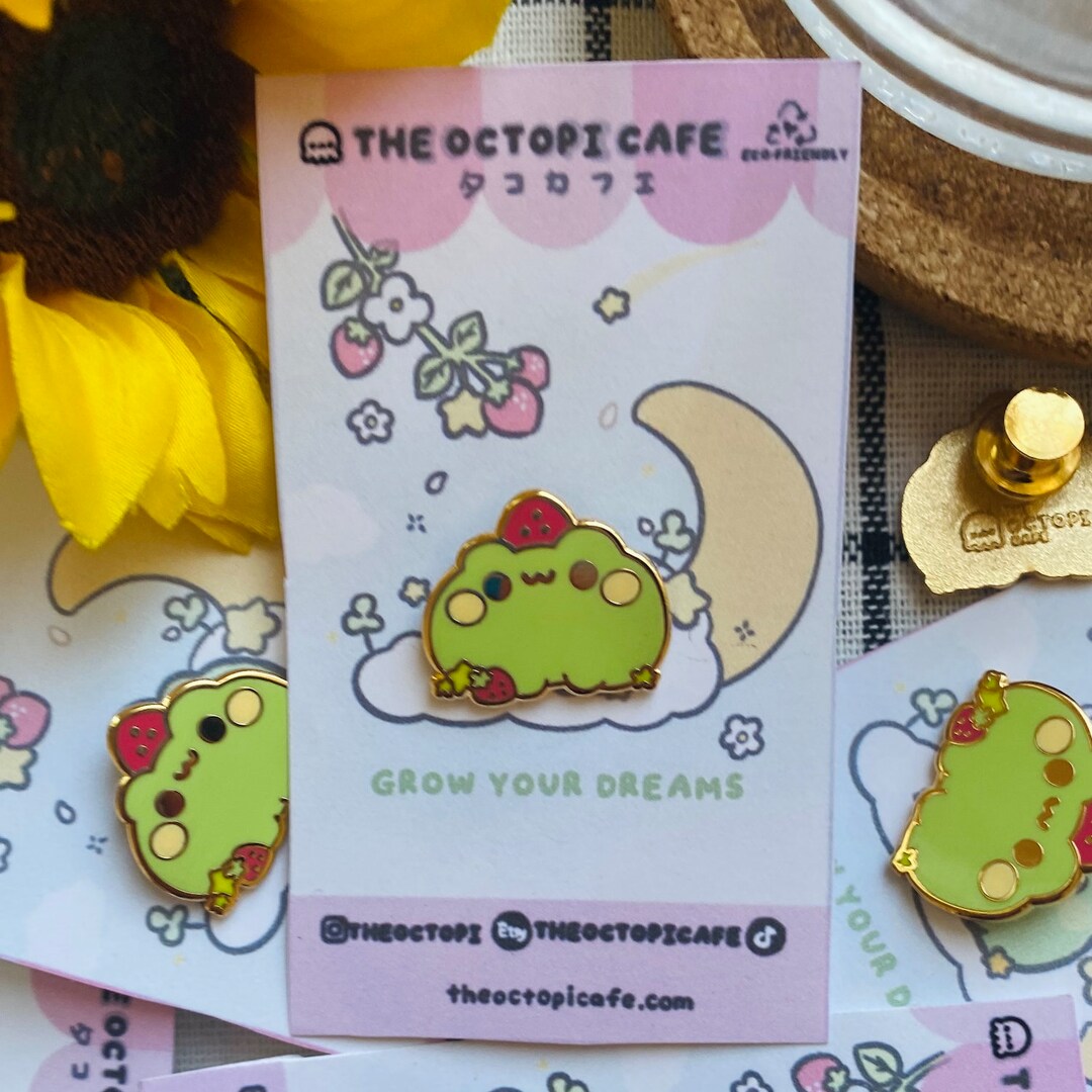 Strawberry Mochi Frog Enamel Pins - Etsy