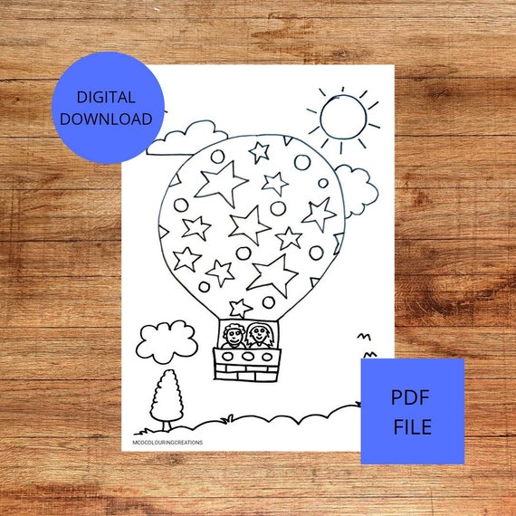 Hot Air Balloon Coloring Page | Etsy