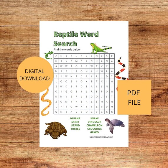 Reptile Word Search Logic Worksheet | Etsy